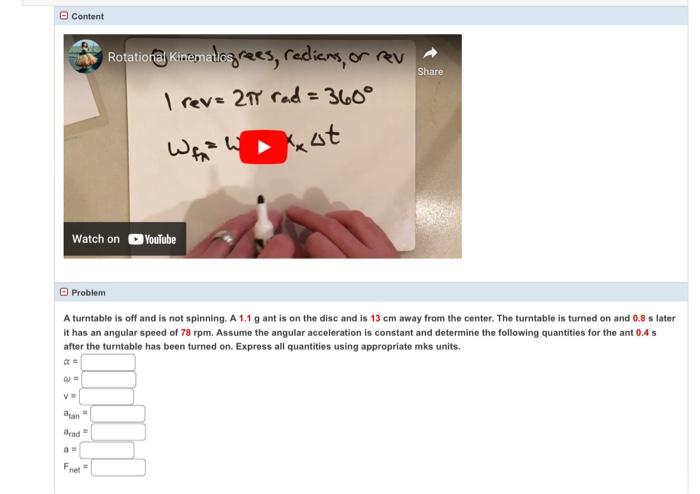 Solved Rotation:Kinematios reees, rediens, or ReV | Chegg.com