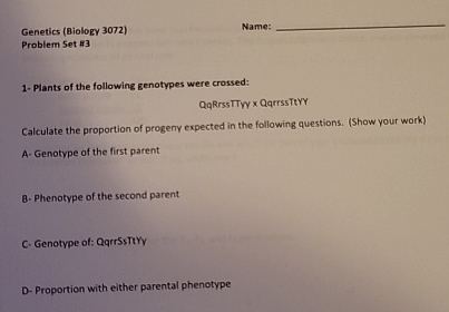 Solved Genetics (Biology 3072)Name:Problem Set म 3Plants of | Chegg.com