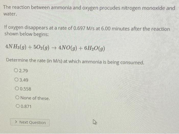 Solved The reaction between ammonia and oxygen procudes | Chegg.com