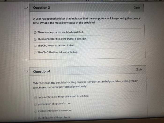 Solved D Question 1 2 pts After a problem is identified, | Chegg.com