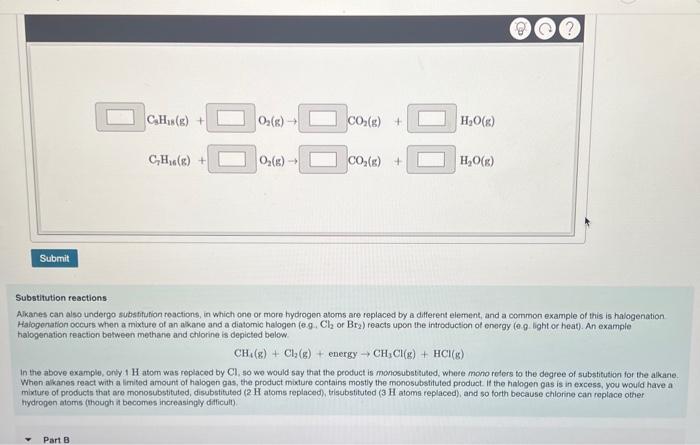 Solved C7H16( g)+O2( g)→ CO2( g)+∣H2O(g) Substitution | Chegg.com