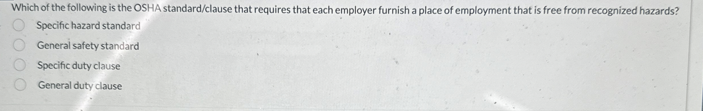 Solved Which of the following is the OSHA standard/clause | Chegg.com