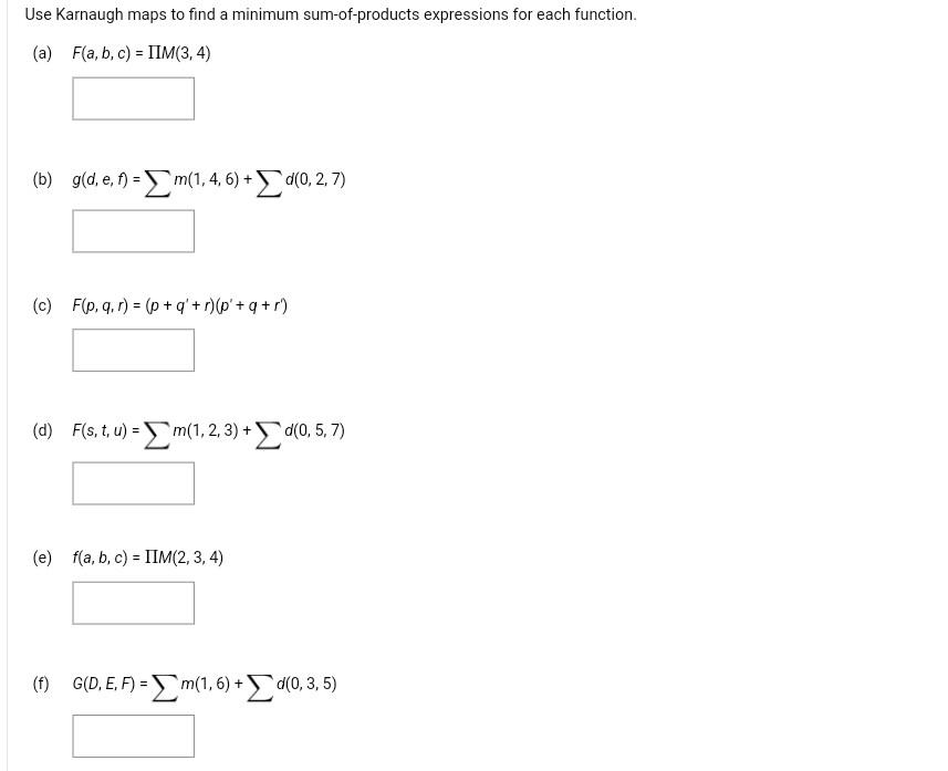 Solved Use Karnaugh maps to find a minimum sum-of-products | Chegg.com