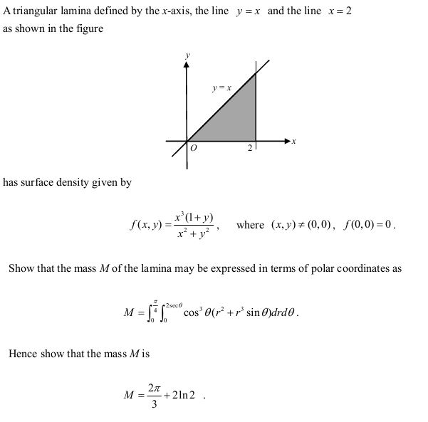 Solved A triangular lamina defined by the x-axis, the line | Chegg.com