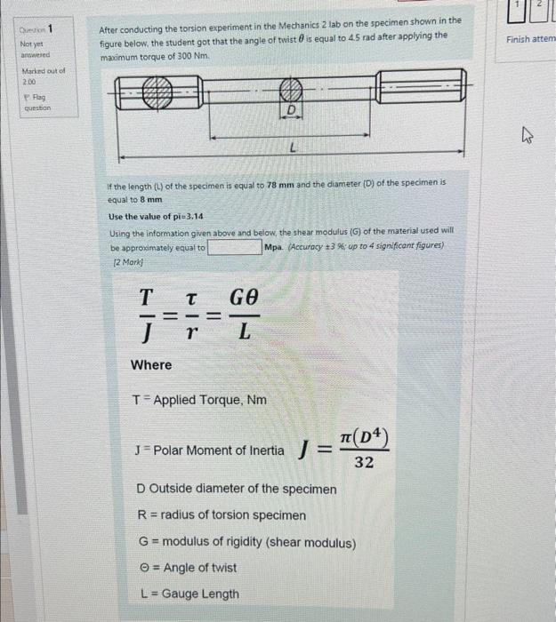 Solved After conducting the torsion experiment in the | Chegg.com