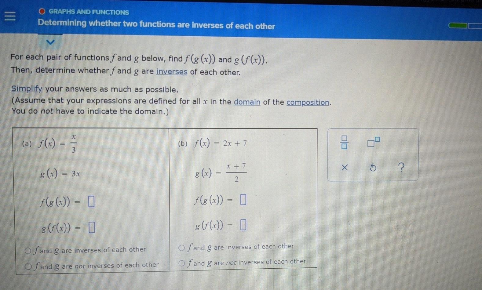 Solved = O GRAPHS AND FUNCTIONS Determining whether two | Chegg.com