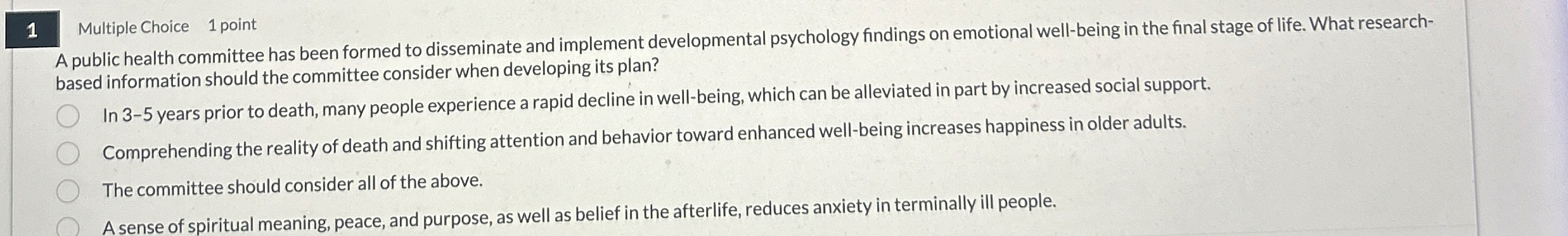 Solved 1 ﻿Multiple Choice 1 ﻿pointA public health committee | Chegg.com