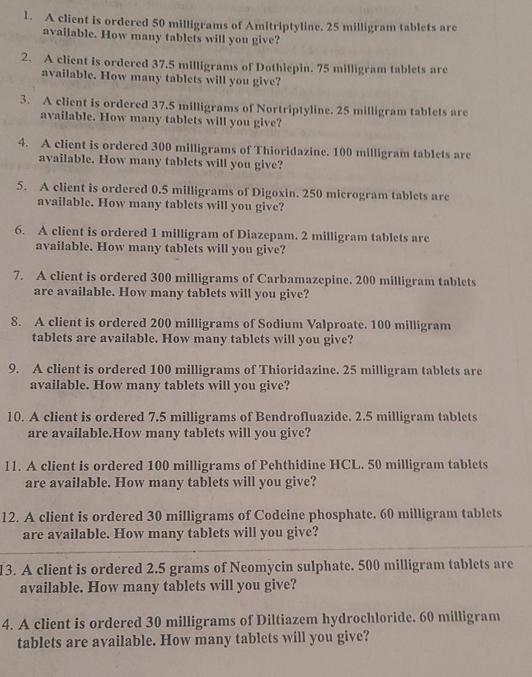 Solved 1. A client is ordered 50 milligrams of | Chegg.com