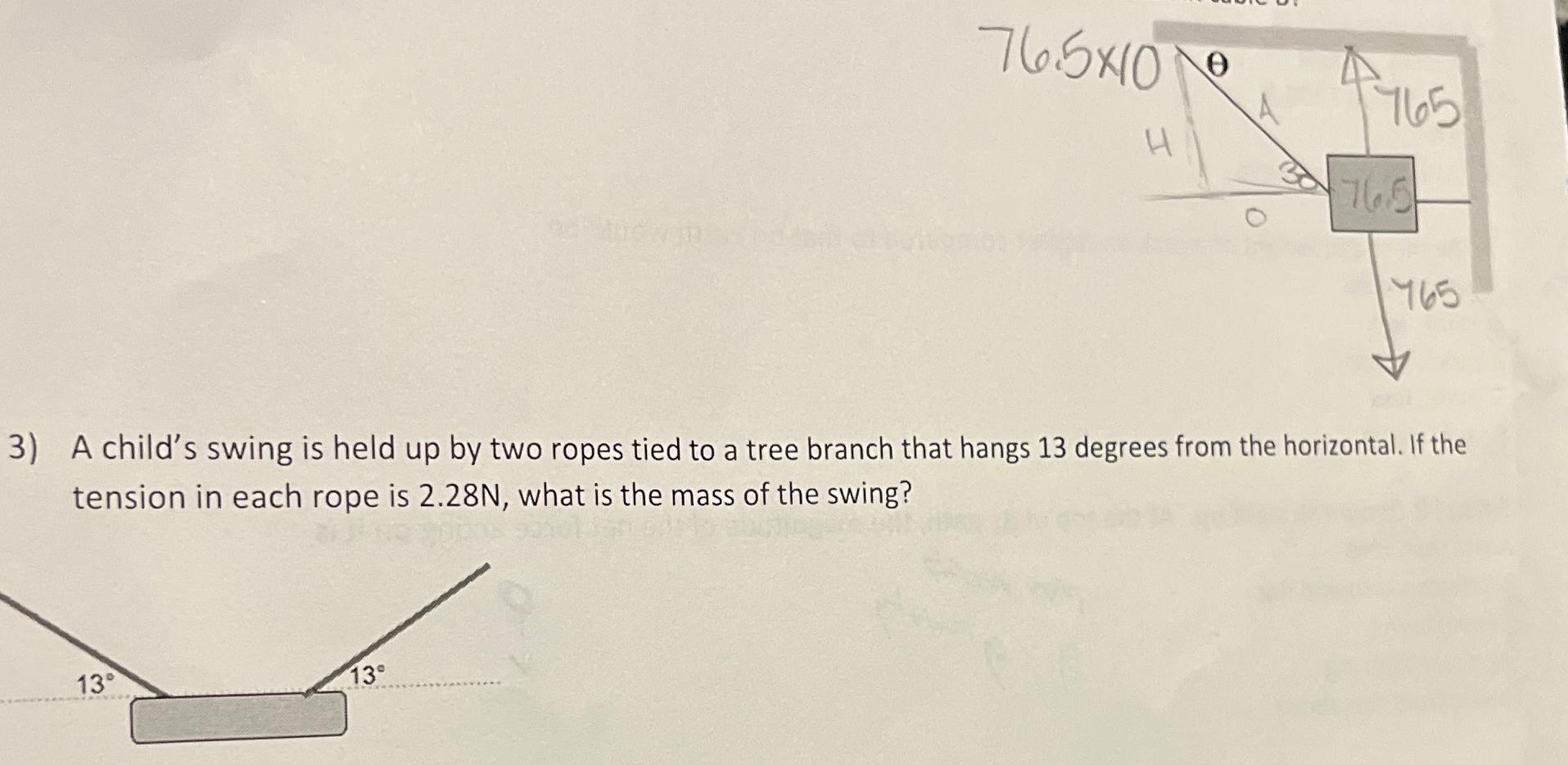 Solved A child's swing is held up by two ropes tied to a | Chegg.com