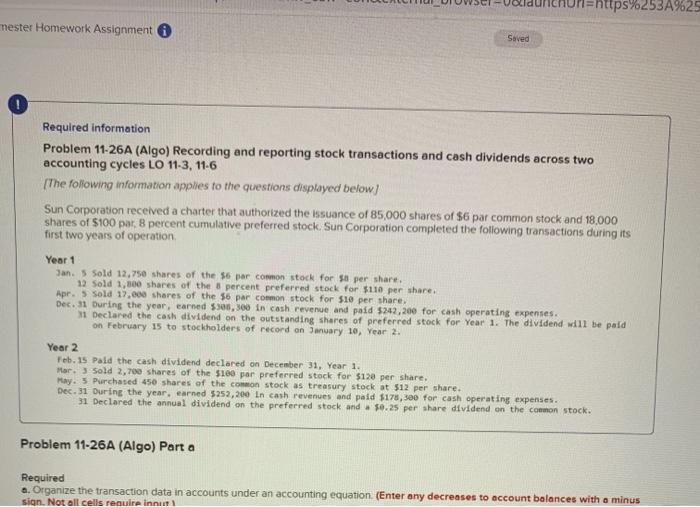 Solved Required Information Problem 11-26A (Algo) Recording | Chegg.com