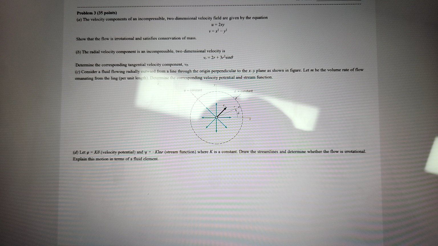 Solved Problem 3 (35 ﻿points)(a) ﻿The velocity components of | Chegg.com