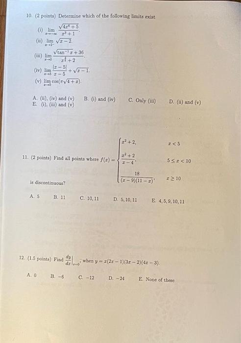 10. ( 2 points) Determine which of the following | Chegg.com