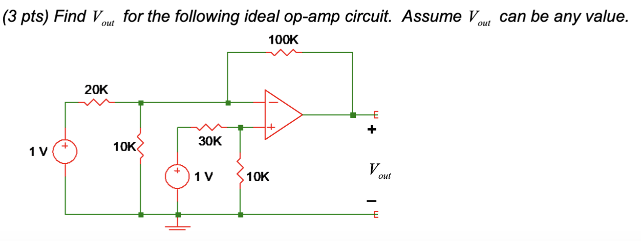 Solved (3 ﻿pts) ﻿Find Vout ﻿for the following ideal op-amp | Chegg.com