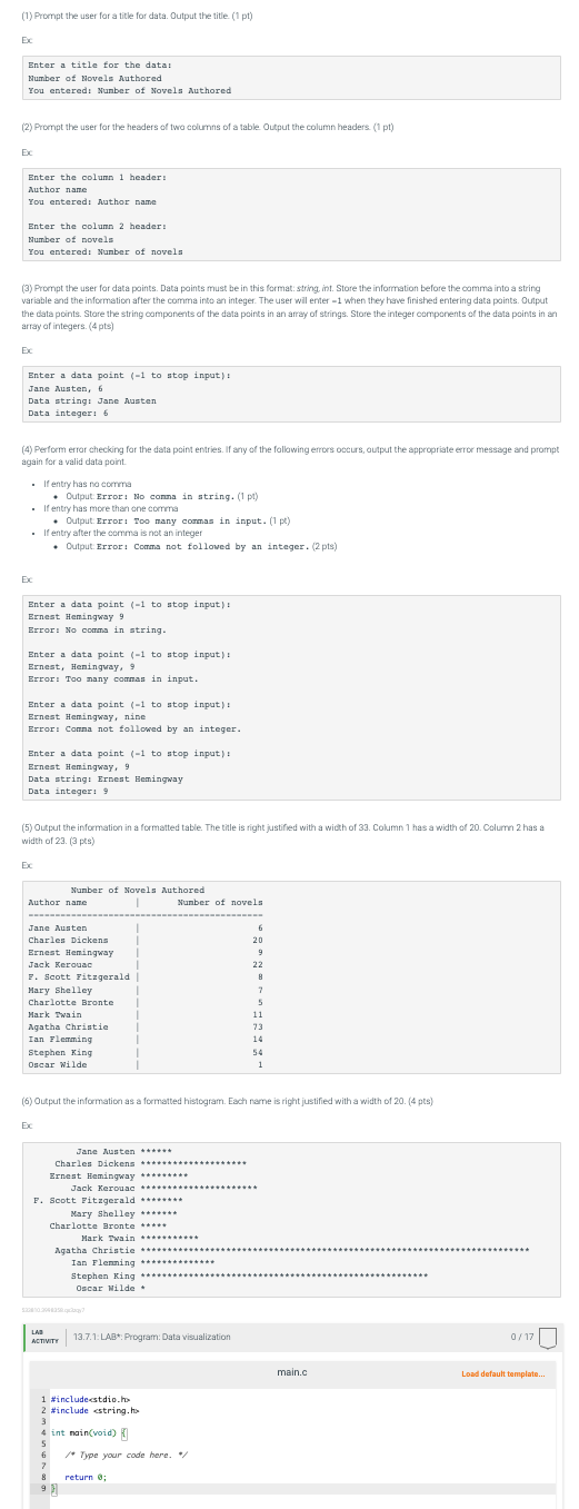 Solved using C ﻿ExEnter a title for the datanumber of | Chegg.com