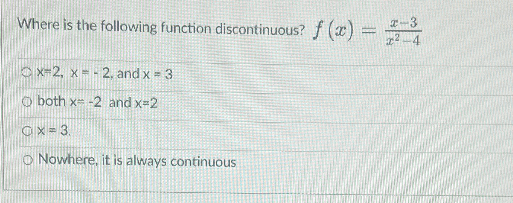 Solved Where is the following function discontinuous? | Chegg.com