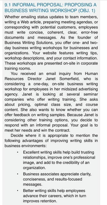 9.1 INFORMAL PROPOSAL: PROPOSING A BUSINESS WRITING | Chegg.com