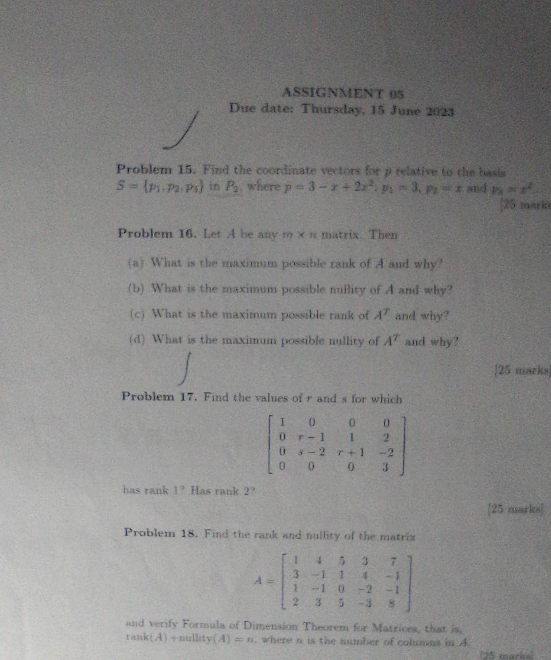 Solved Problem 15. Find the coordinate vectors for p | Chegg.com