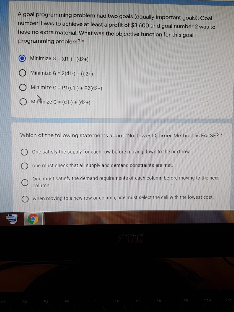 Solved A goal programming problem had two goals (equally | Chegg.com