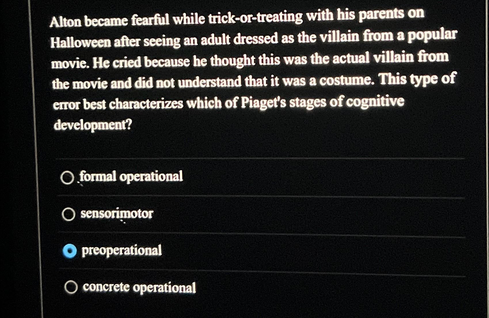 Solved Alton became fearful while trick-or-treating with his | Chegg.com