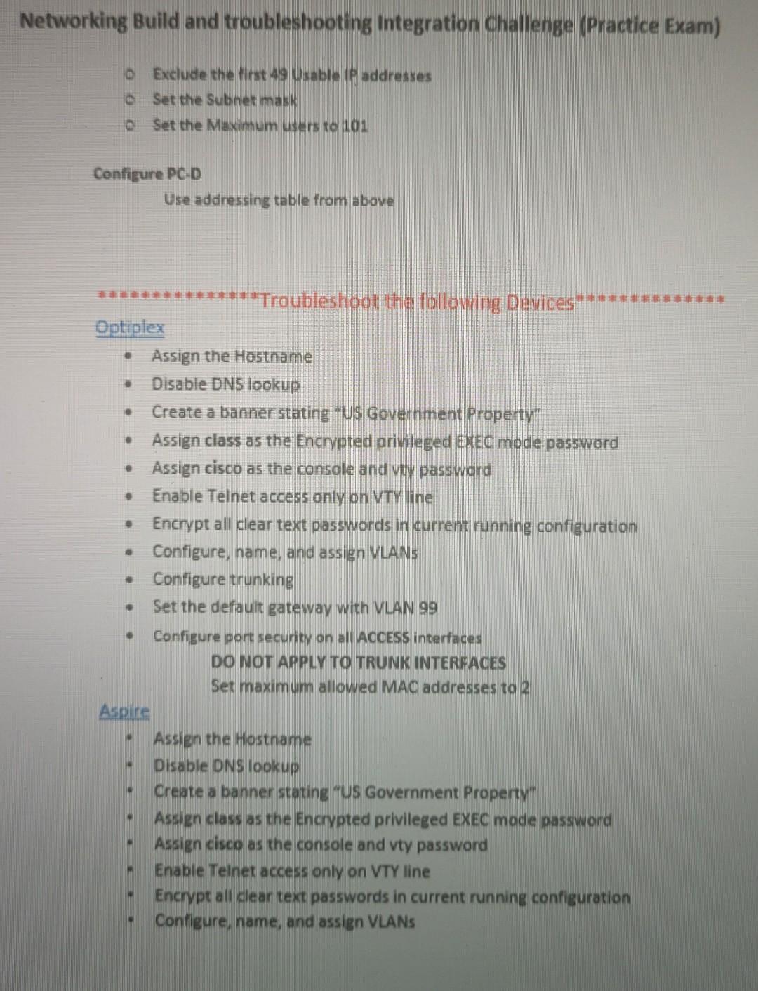 Solved Integration Challenge (Practice Exam)Networking Build | Chegg.com