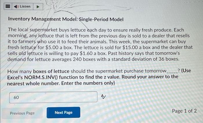 Solved Inventory Management Model: Single-Period Model The | Chegg.com