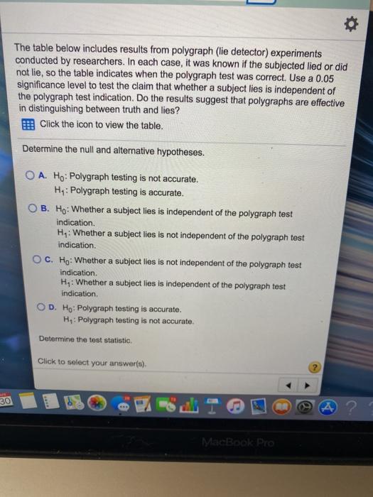 Solved The table below includes results from polygraph (lie | Chegg.com