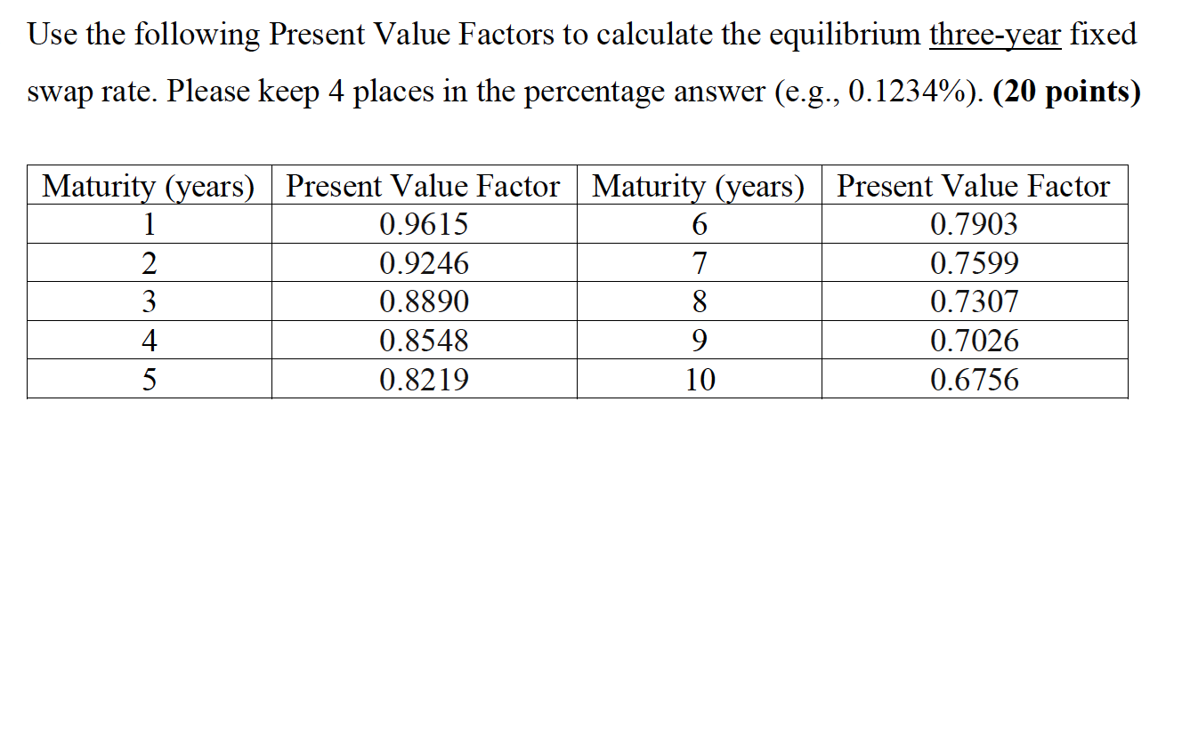 Solved Use the following Present Value Factors to calculate | Chegg.com
