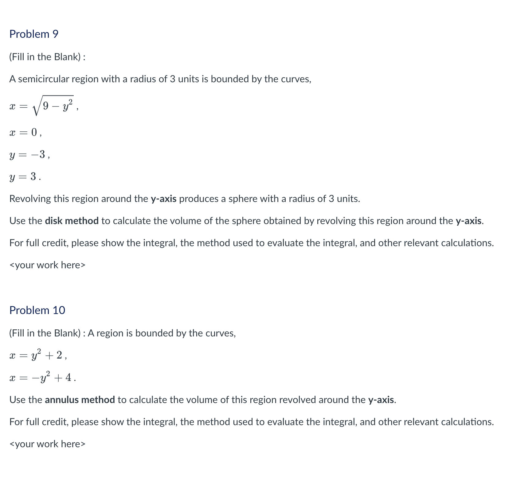 Solved Problem 9-10(Fill in the Blank):A semicircular region | Chegg.com