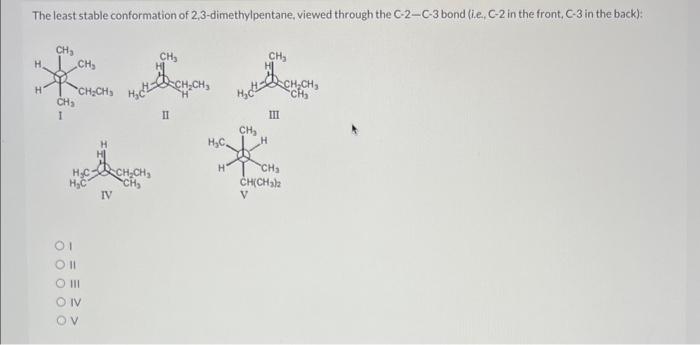 Solved The least stable conformation of 2,3 | Chegg.com