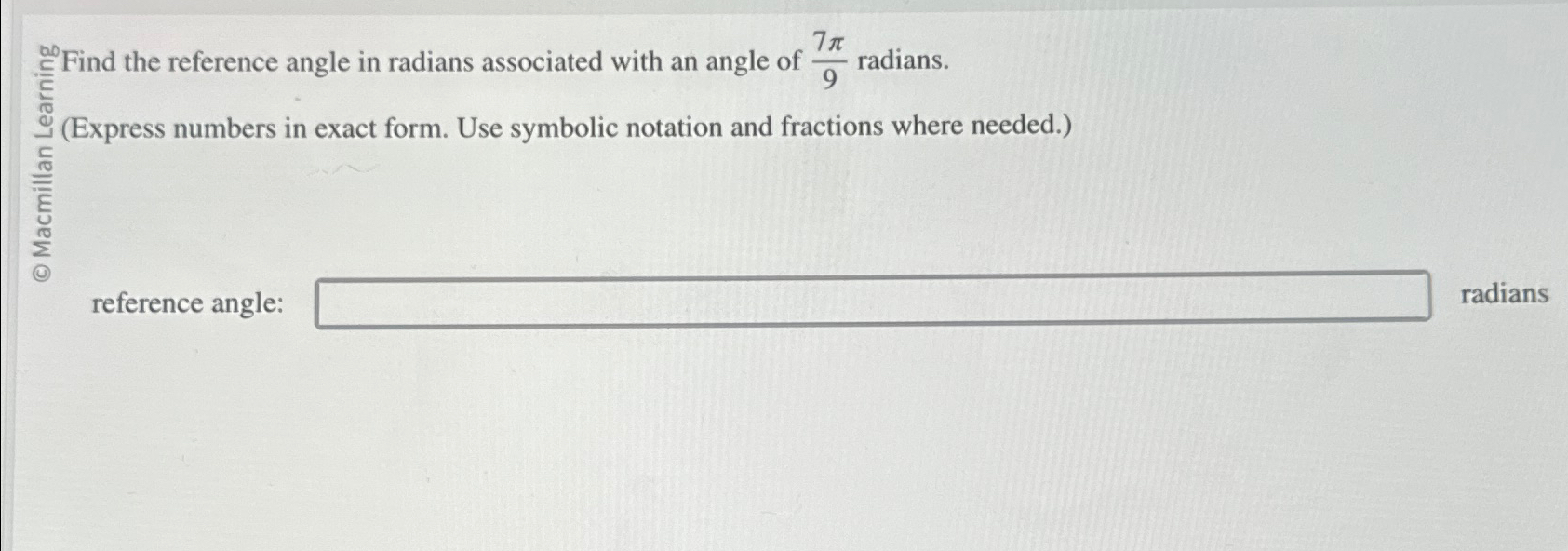 Solved Find the reference angle in radians associated with | Chegg.com