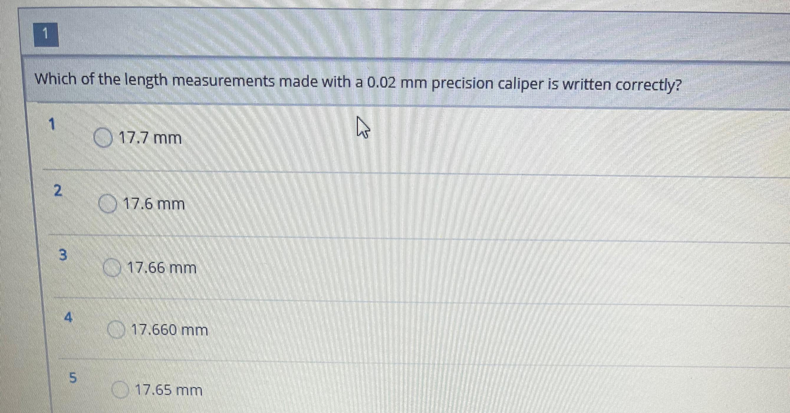 Solved 1Which of the length measurements made with a 0.02mm | Chegg.com