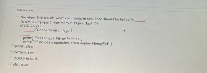 Solved For the algorithm below, what commands in sequence | Chegg.com
