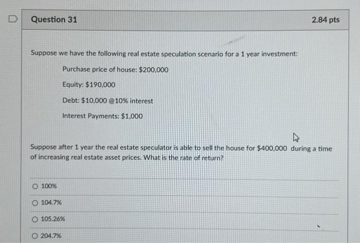 Solved suppose we have the following real estate speculation | Chegg.com