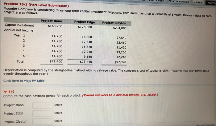 Solved FULL SCREEN PRINTER VERSION (BACK NEXT Problem 16-1 | Chegg.com