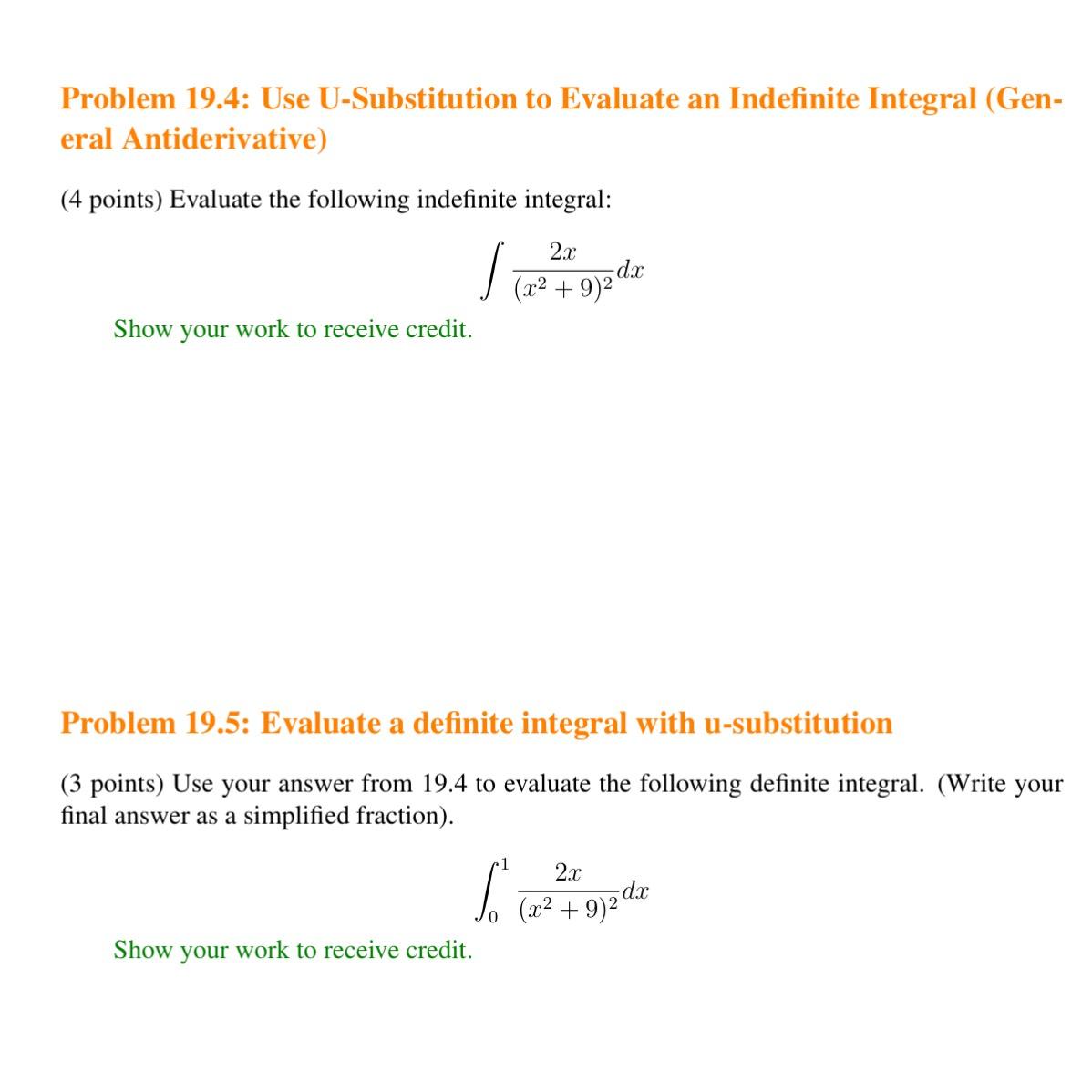 Solved Problem 19.4: Use U-Substitution to Evaluate an | Chegg.com