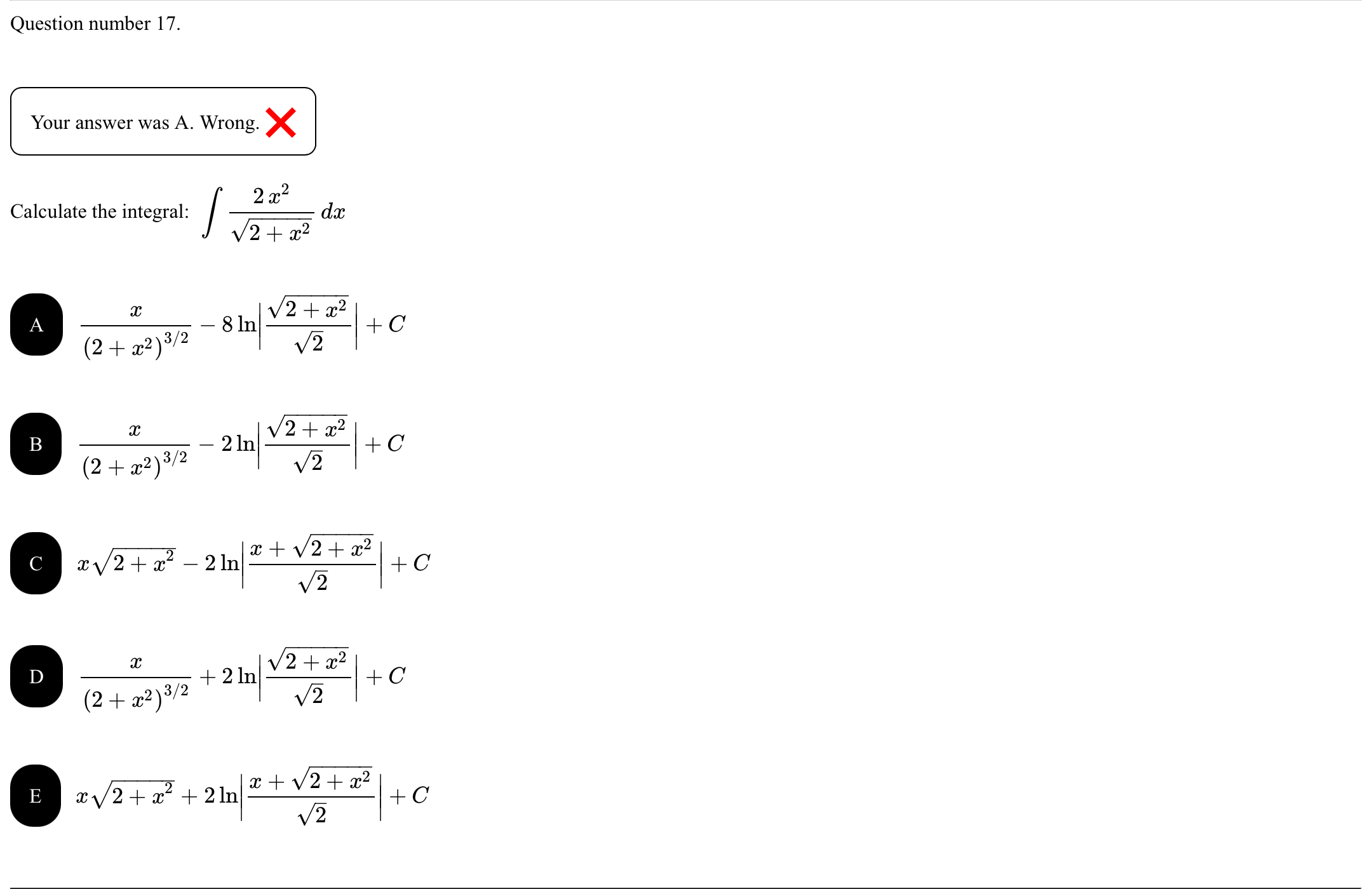 Solved Question number 17.Calculate the integral: | Chegg.com