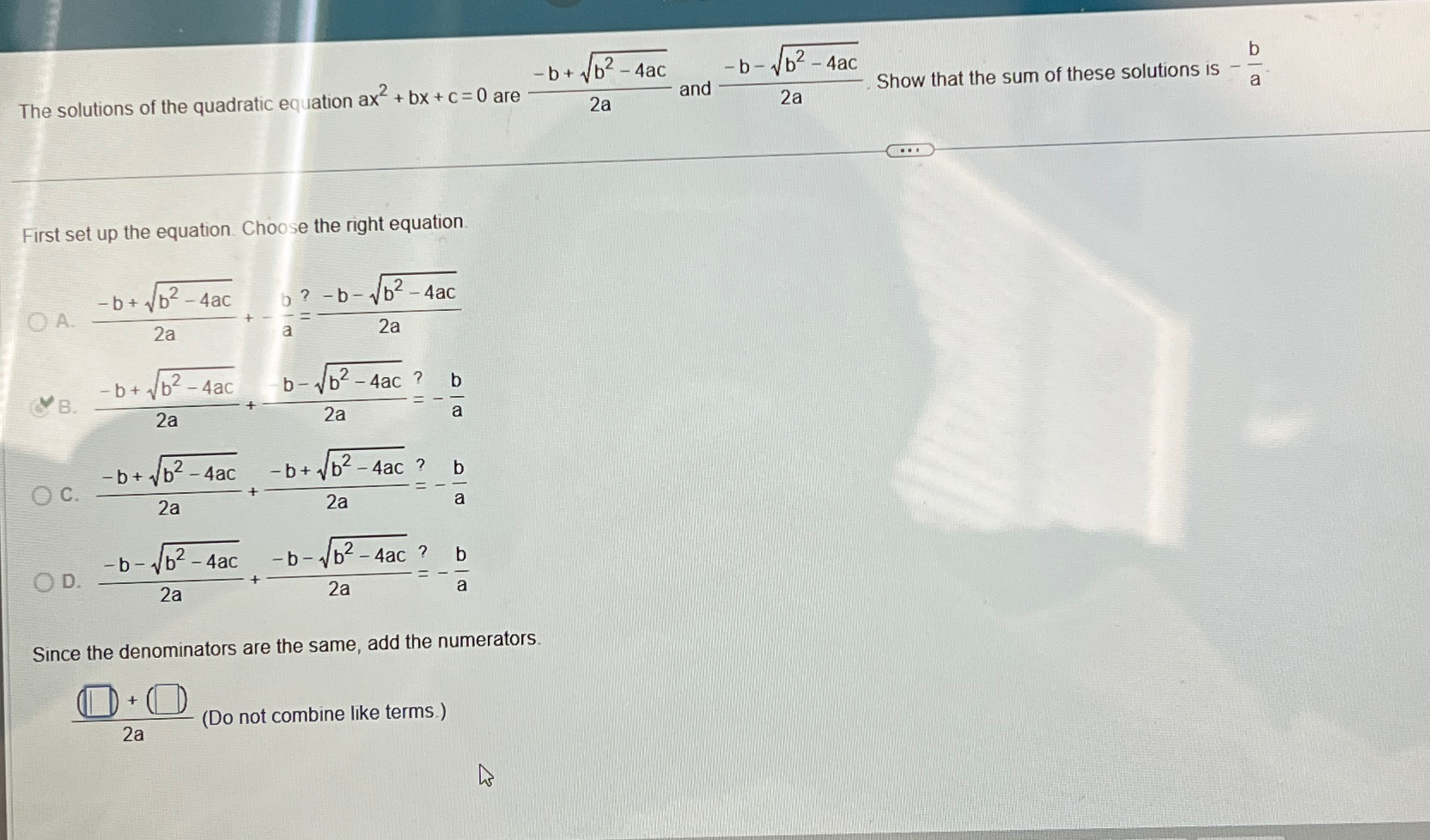 Solved The solutions of the quadratic equation ax2+bx+c=0 | Chegg.com