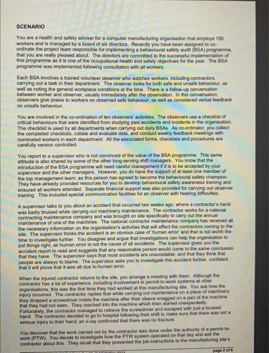 Solved SCENARIO You are a health and safety adviser for a | Chegg.com