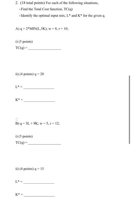 Solved 2. ( 18 total points) For each of the following | Chegg.com