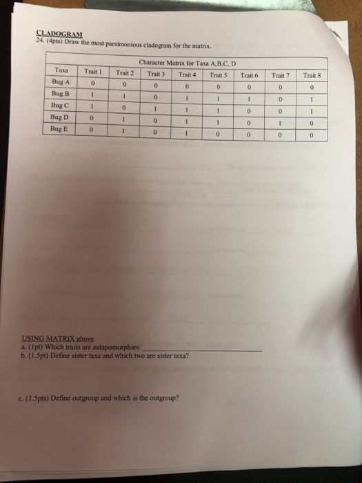 Solved CLADOGRAM 24.4pts) Draw the most parsimonious | Chegg.com