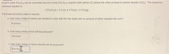Solved Iron Iii Oxide Fe2o3 Can Be Converted Into Iron