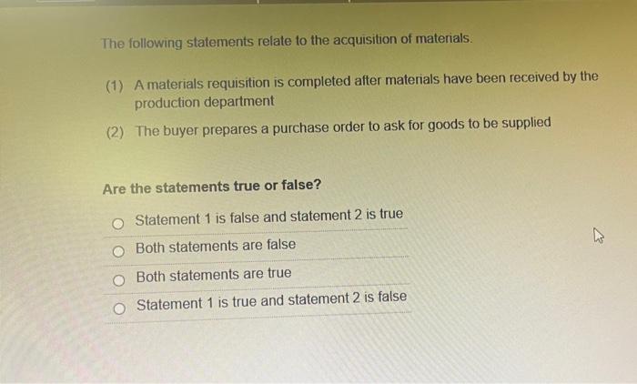 Solved The following statements relate to the acquisition of | Chegg.com