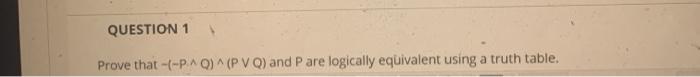 Solved QUESTION 1 Prove that --PA)(PVQ) and P are logically | Chegg.com