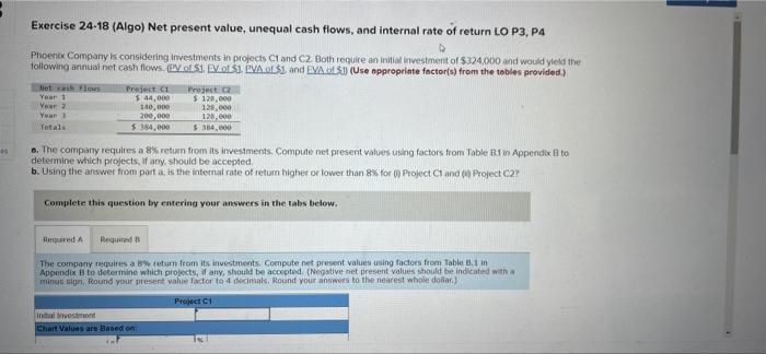 Solved Exercise 24-18 (Algo) Net present value, unequal cash | Chegg.com