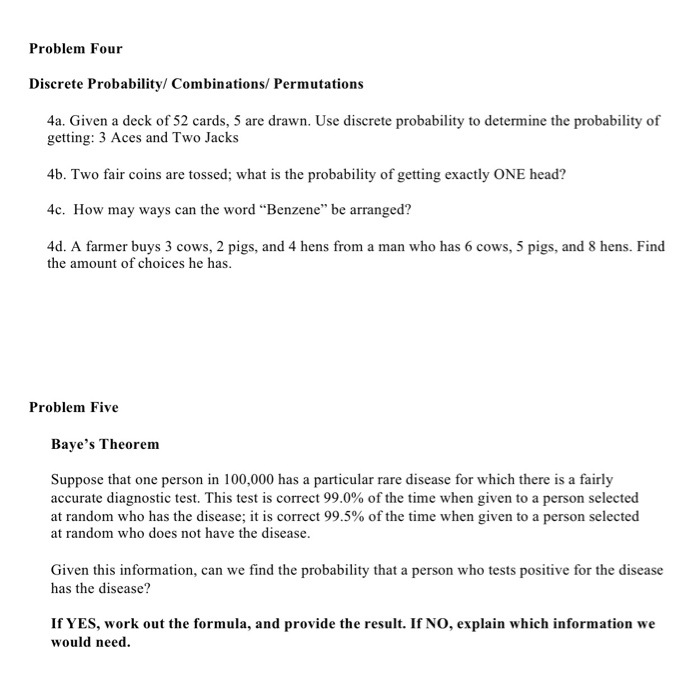 Solved Problem Four Discrete Probability/ Combinations/ | Chegg.com