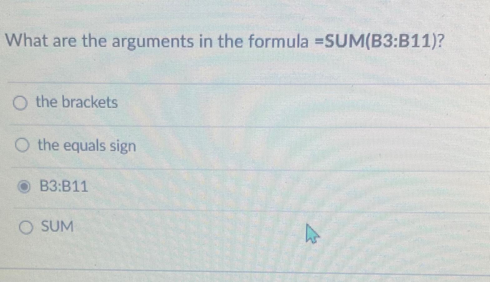 Solved What are the arguments in the formula | Chegg.com