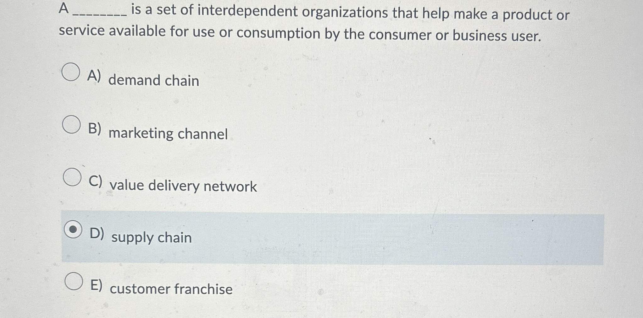 Solved A q, ﻿is a set of interdependent organizations that | Chegg.com