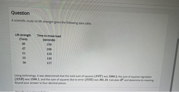 Solved A scientific study on lift strength gives the | Chegg.com