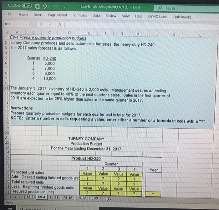 Solved AutoSave On File Home Excel TemplateAssignment cho9 | Chegg.com