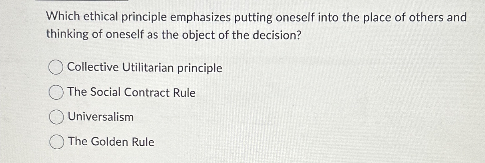 Solved Which ethical principle emphasizes putting oneself | Chegg.com